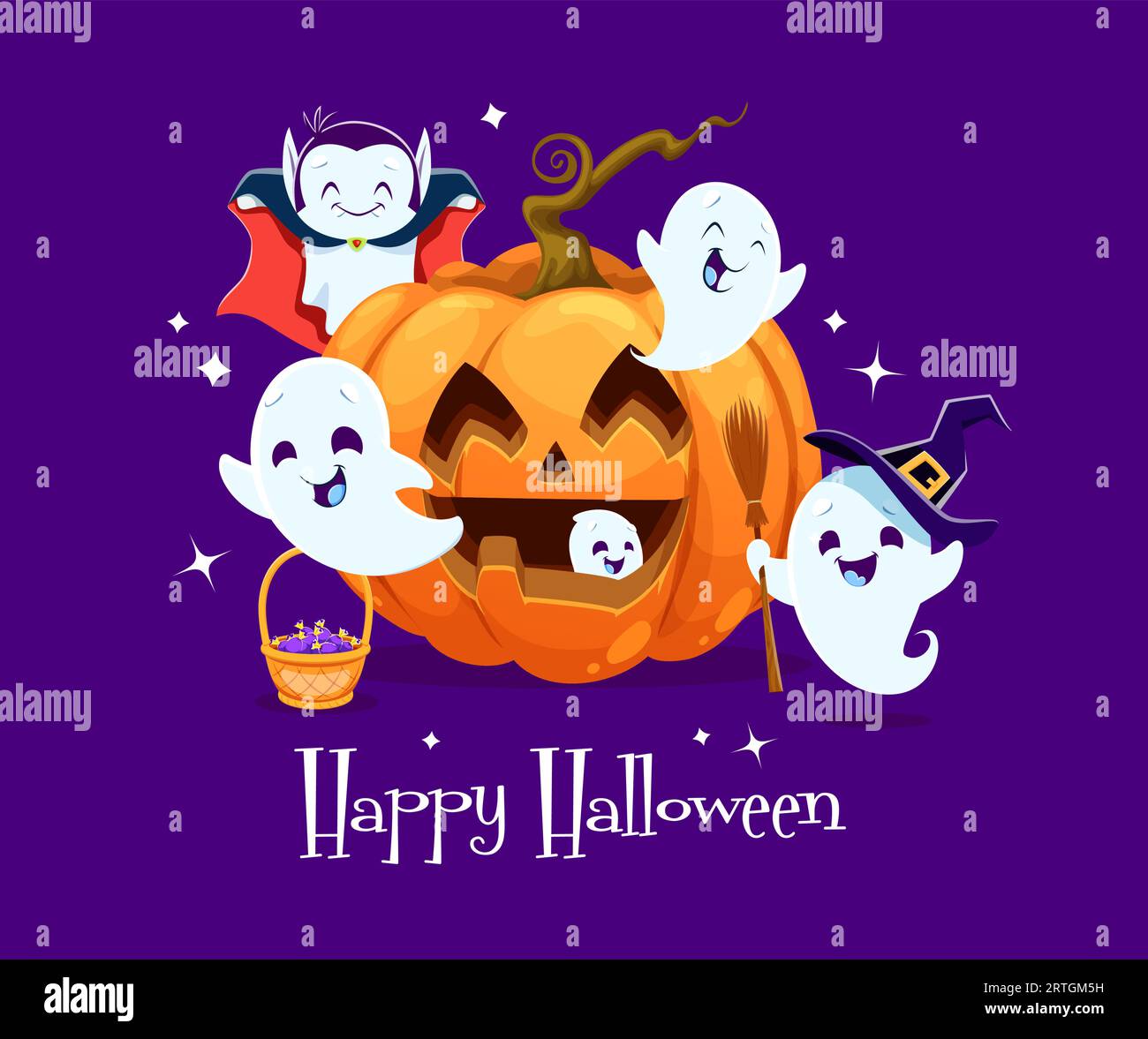 Personaggi fantasma kawaii di Halloween e zucca dei cartoni animati ...