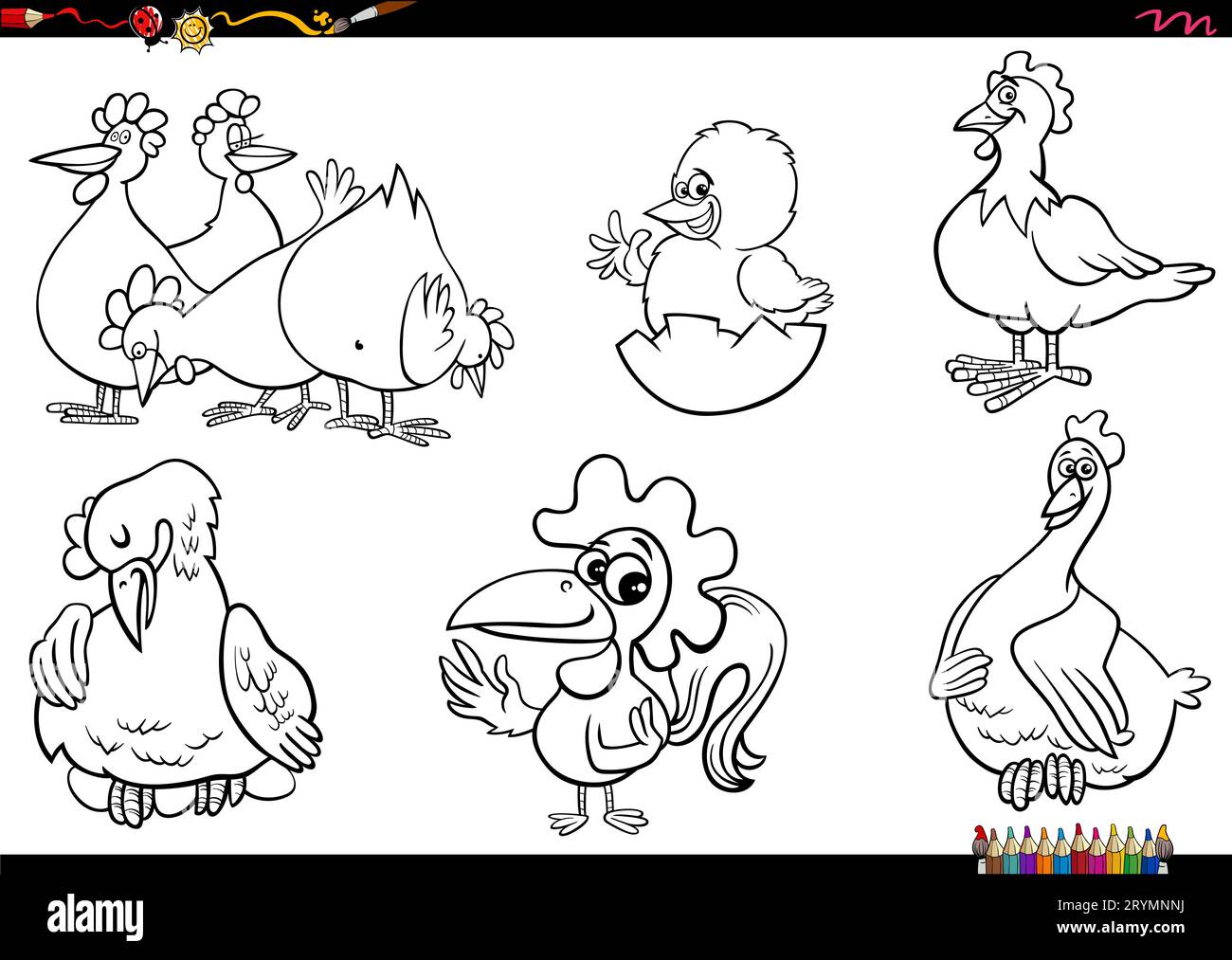 Cartoni animati in bianco e nero illustrazione di caratteri animali di ...