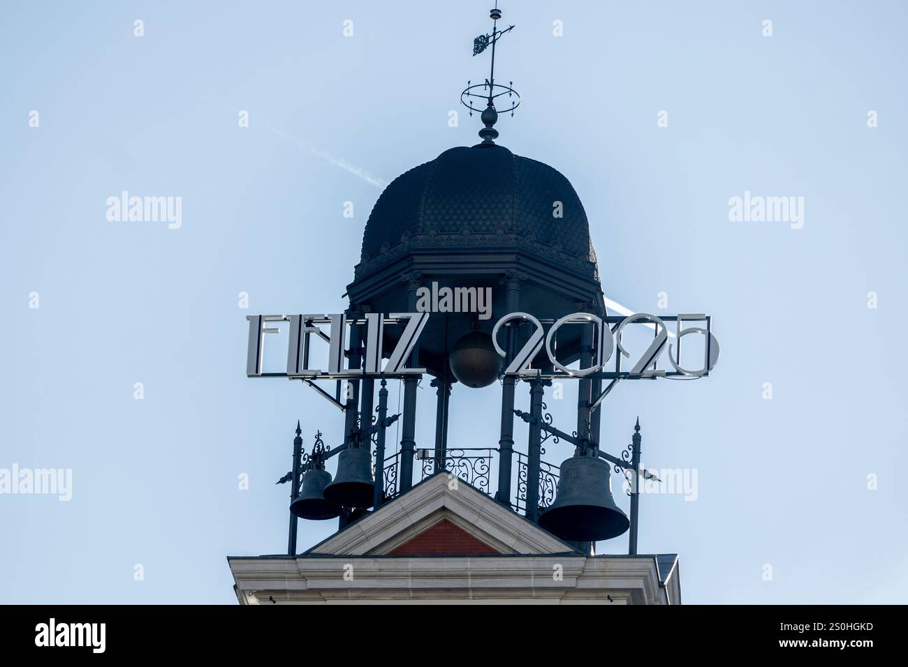 The illuminated sign reading 'Happy 2025' placed for the New Year's Eve ...