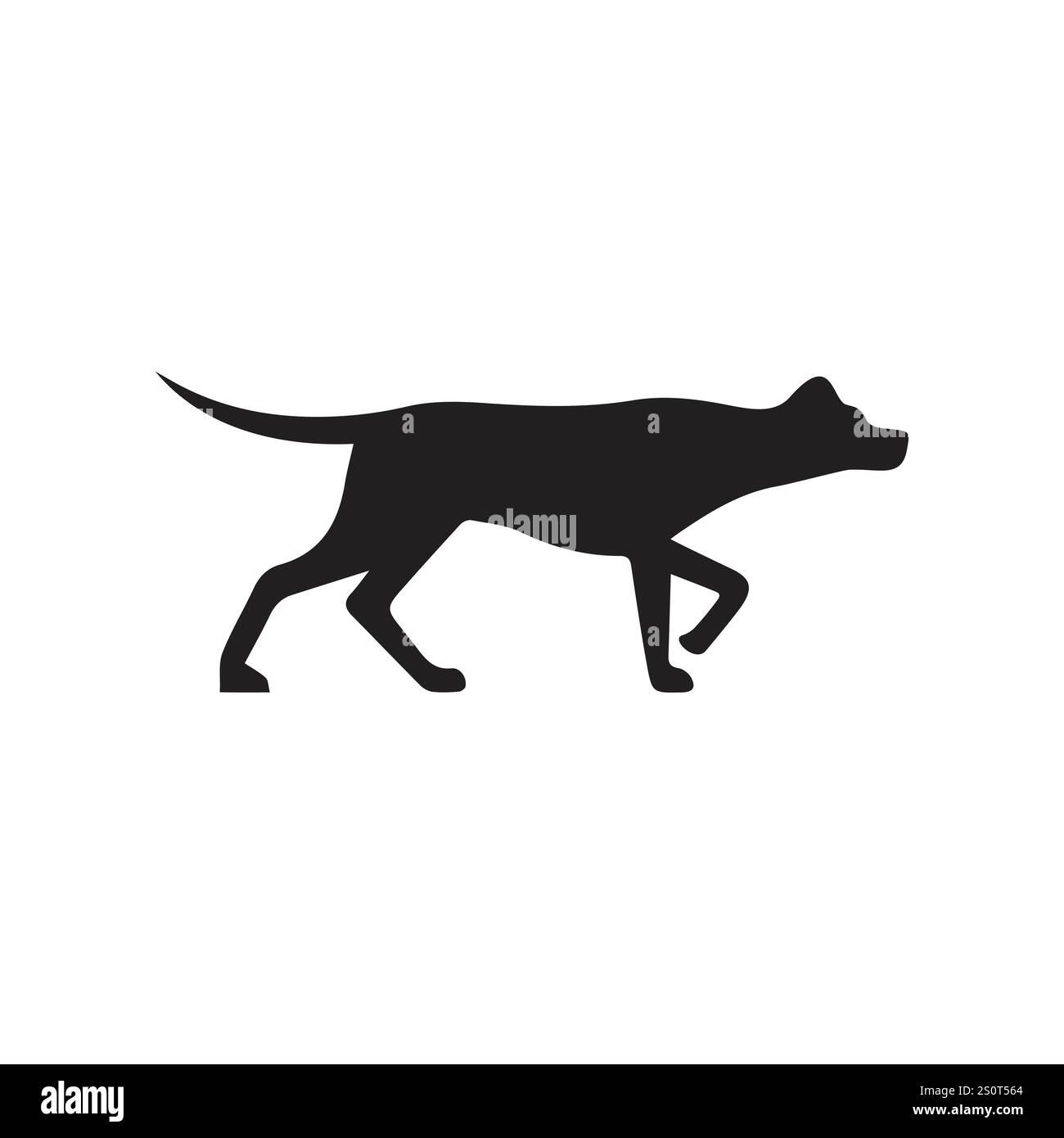 Silhouette nera del cane su sfondo bianco, silhouette vettoriale del ...