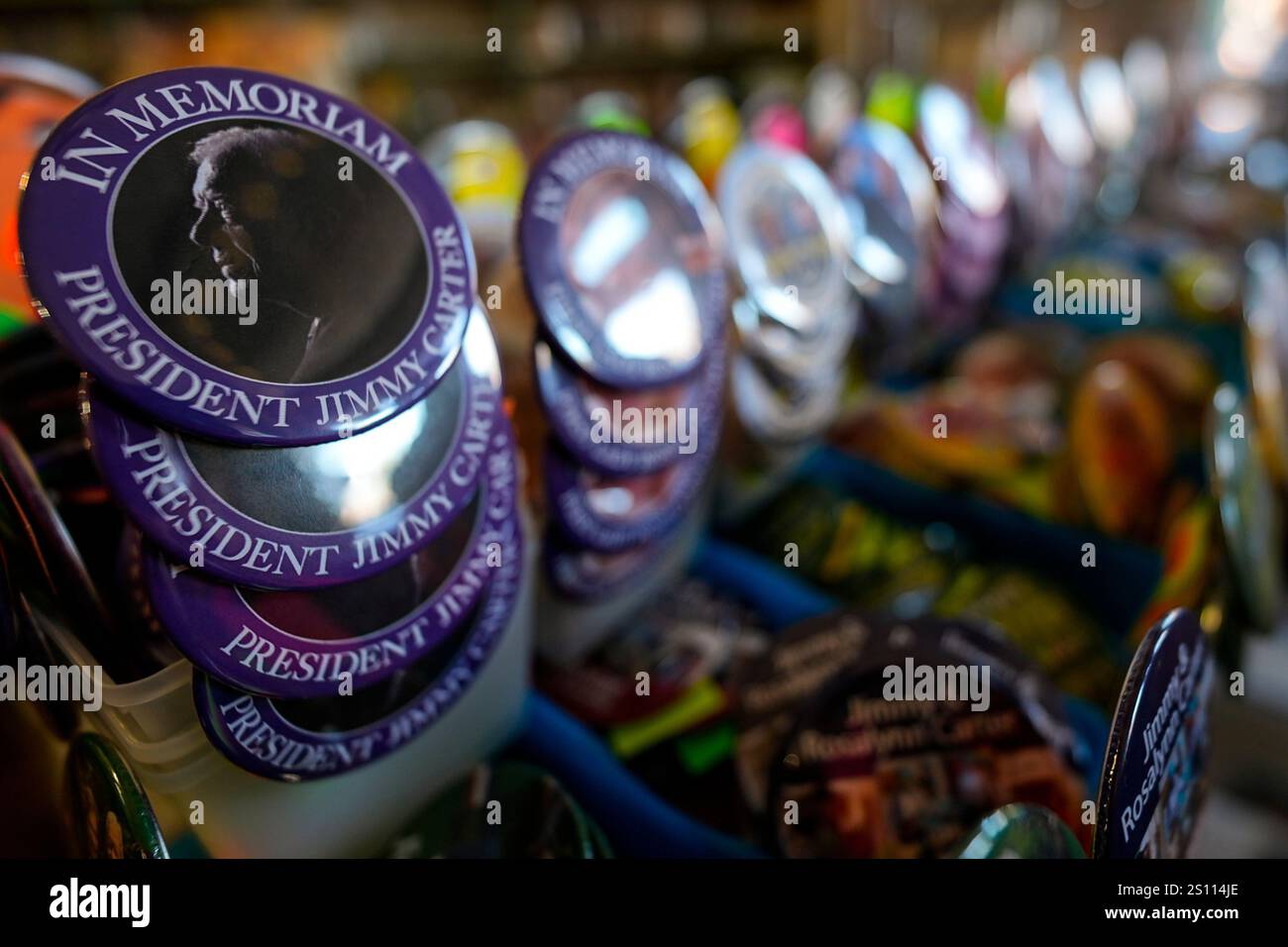 An In Memorium button for former President Jimmy Carter is seen inside ...