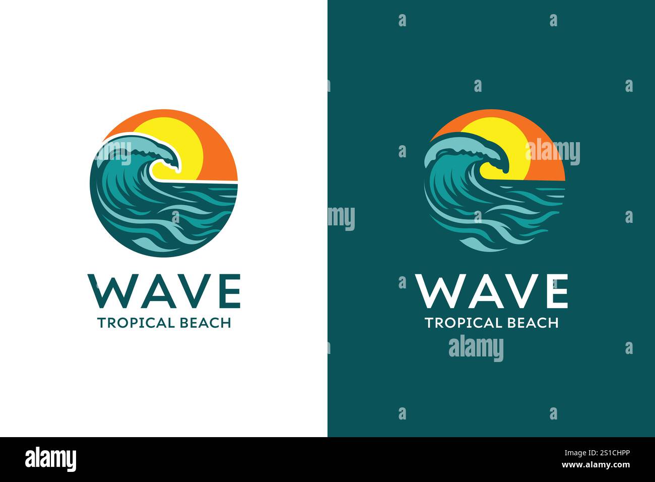 Logo stilizzato che raffigura un'onda al tramonto su una spiaggia ...