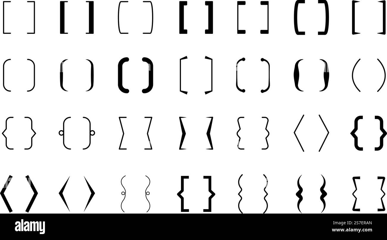 Set di staffe nere. Parentesi vocali vintage, parentesi quadre e ...