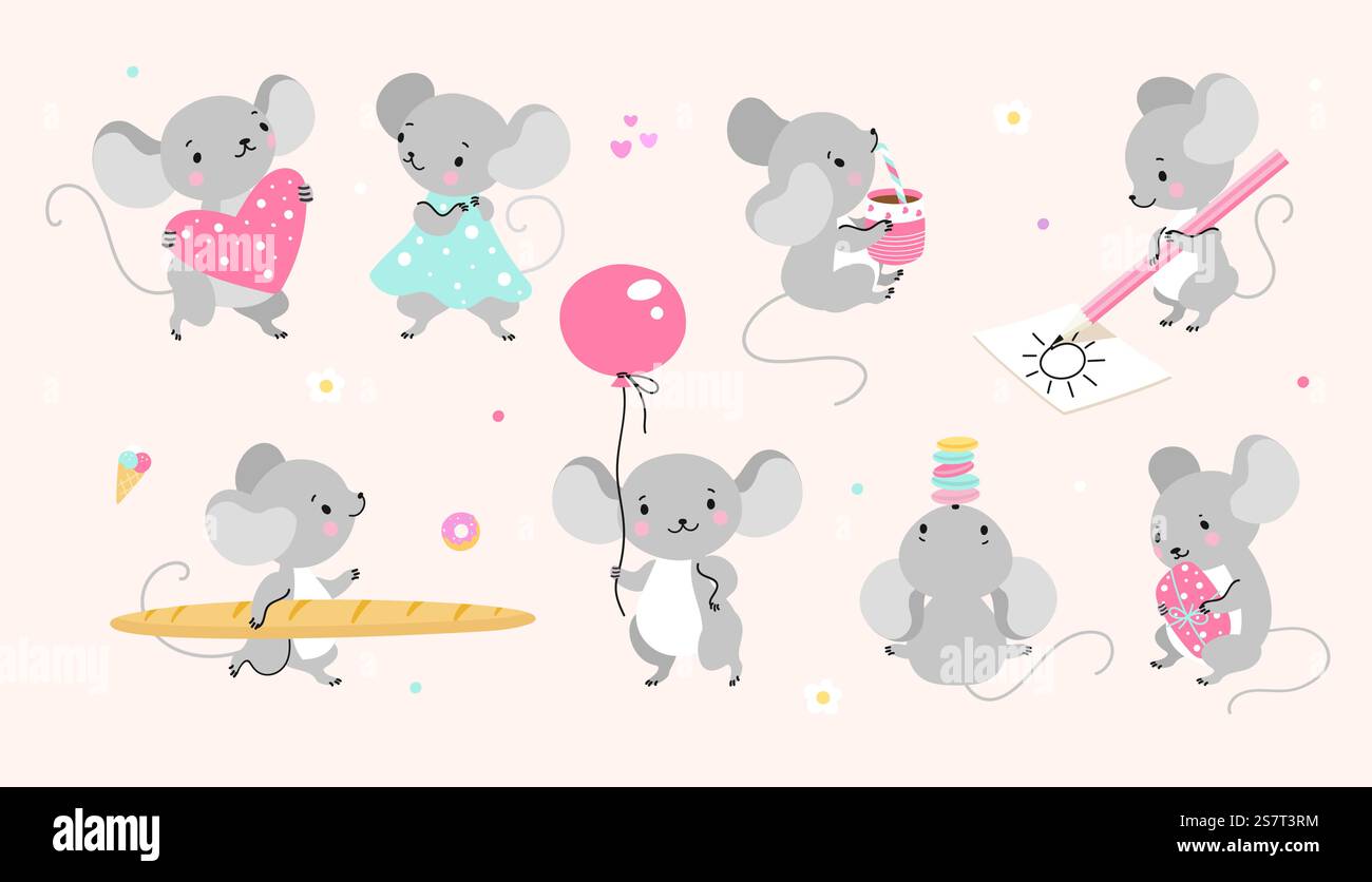 Personaggi dei cartoni animati del mouse. Topi carini stilizzati, ratti ...