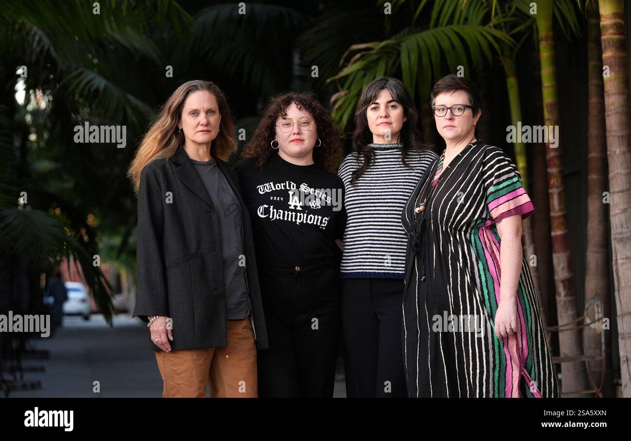 Artist Andrea Bowers, from left, gallery directors Olivia Gauthier and ...
