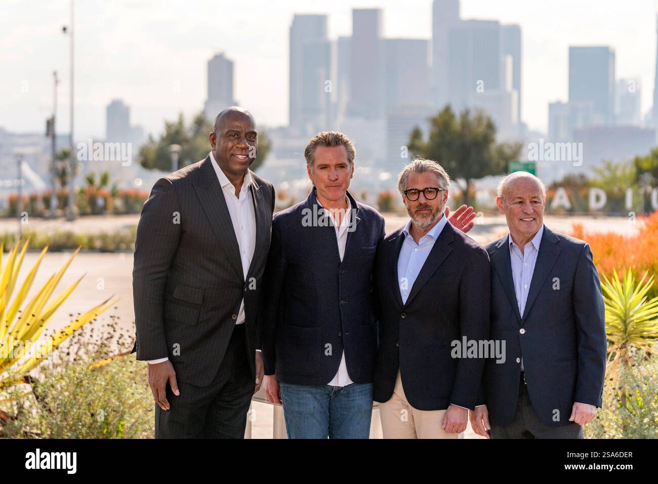 Magic Johnson, from left, California Gov. Gavin Newsom, 2028 Olympics ...
