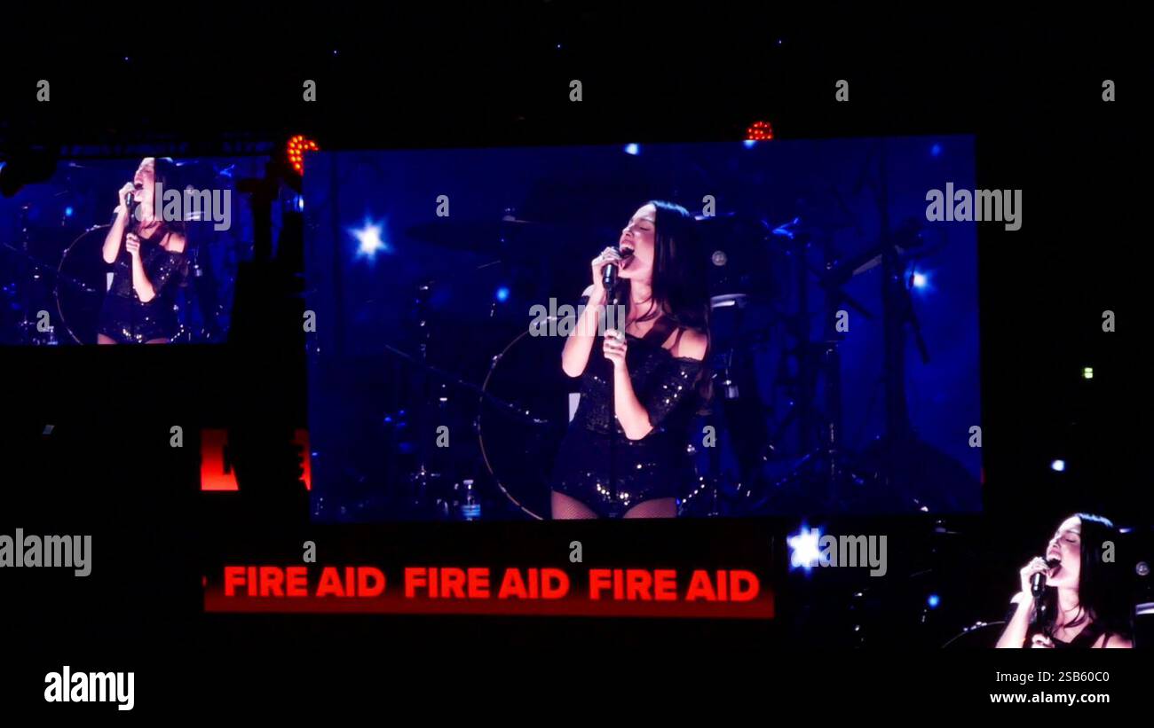 Inglewood, California, USA 30 gennaio 2025 la cantante Olivia Rodrigo si esibisce all'Intuit ...