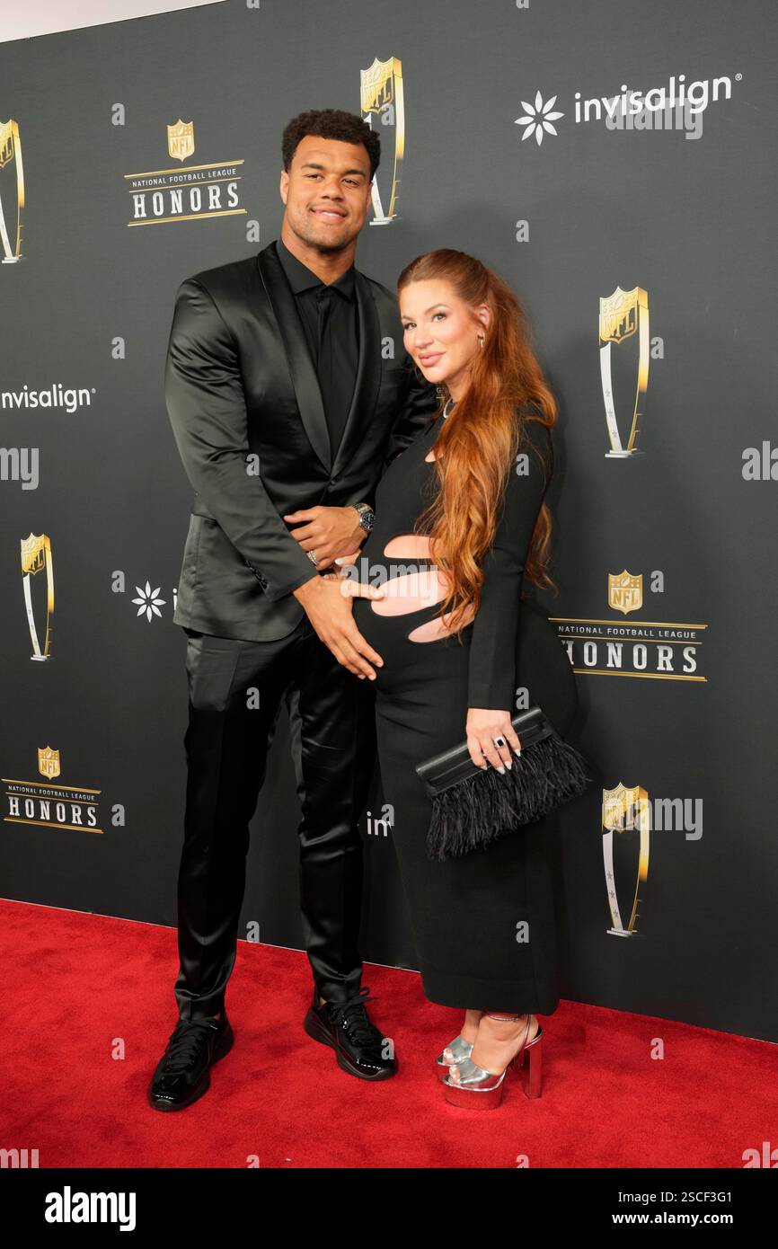 Jacksonville Jaguars' Arik Armstead and wife, Mindy, pose on the red carpet at the NFL Honors ...