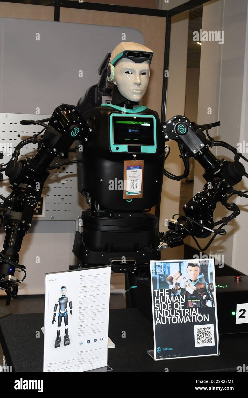 Il lato umano del robot di automazione industriale visualizzato durante ...