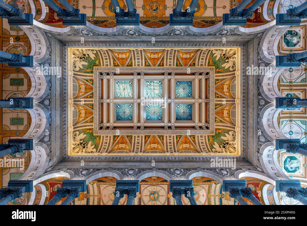 WASHINGTON DC, Stati Uniti - il soffitto della Main Hall nella Library ...