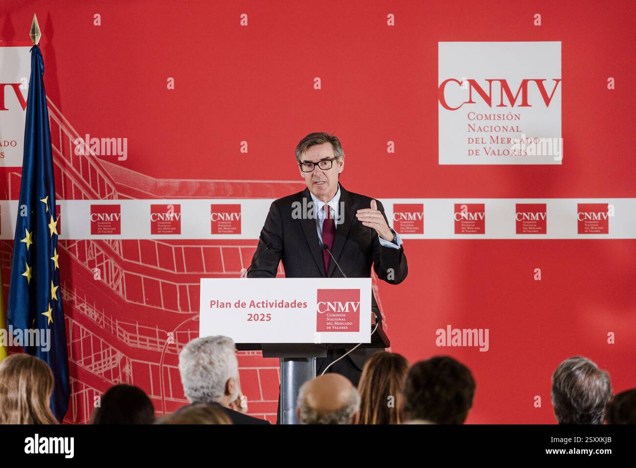 The President of the CNMV, Carlos San Basilio, speaks during the ...