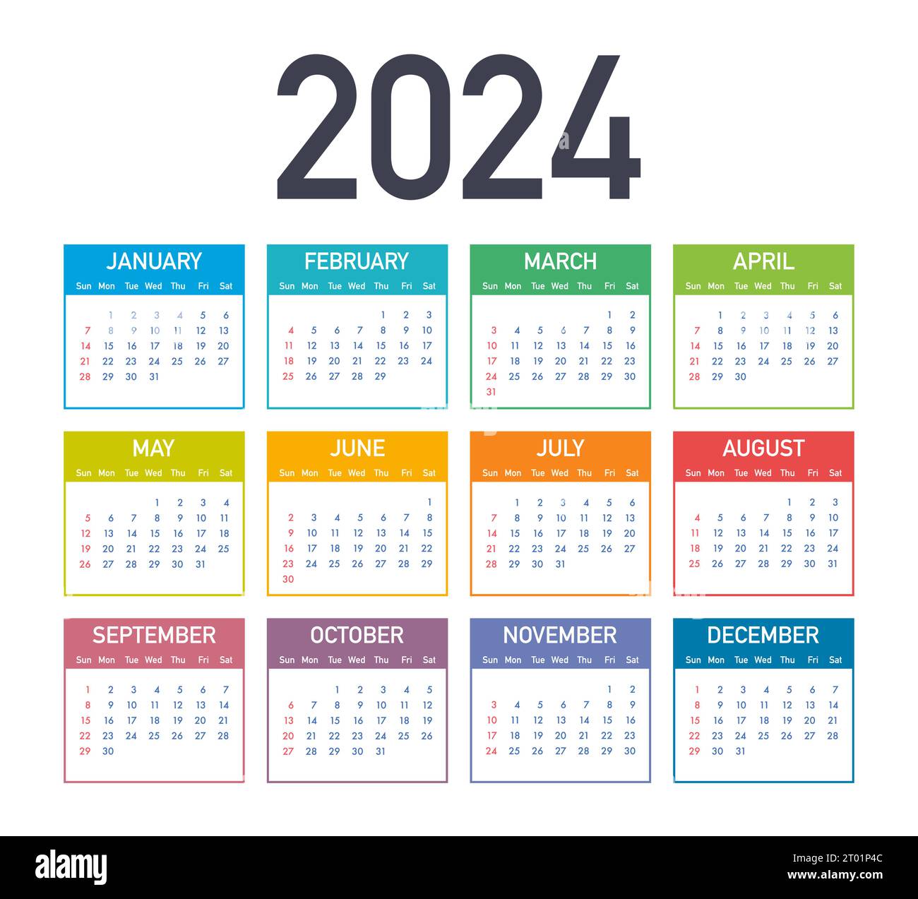 Modello di calendario 2024, Planner 2024 anno. Set di 12 calendari ...