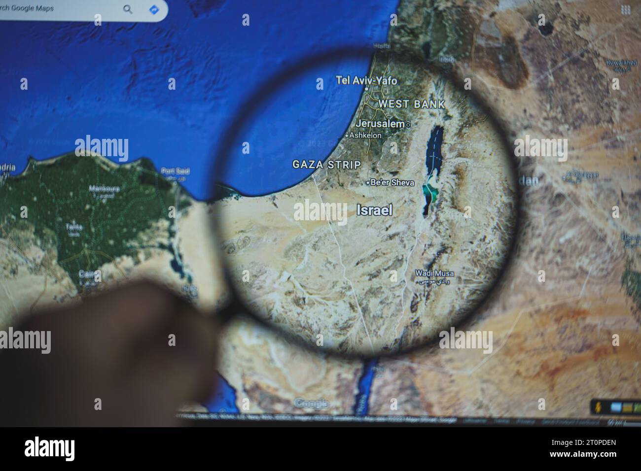 Striscia di Gaza, Palestina e Israele su google Maps Foto stock - Alamy