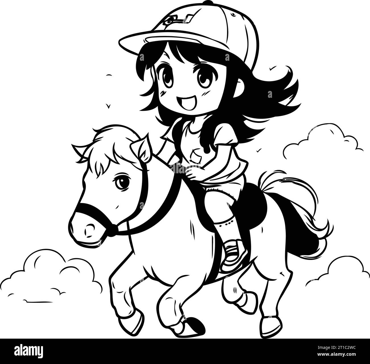 Ragazza che cavalca un pony Foto e Immagini Stock in Bianco e Nero - Alamy