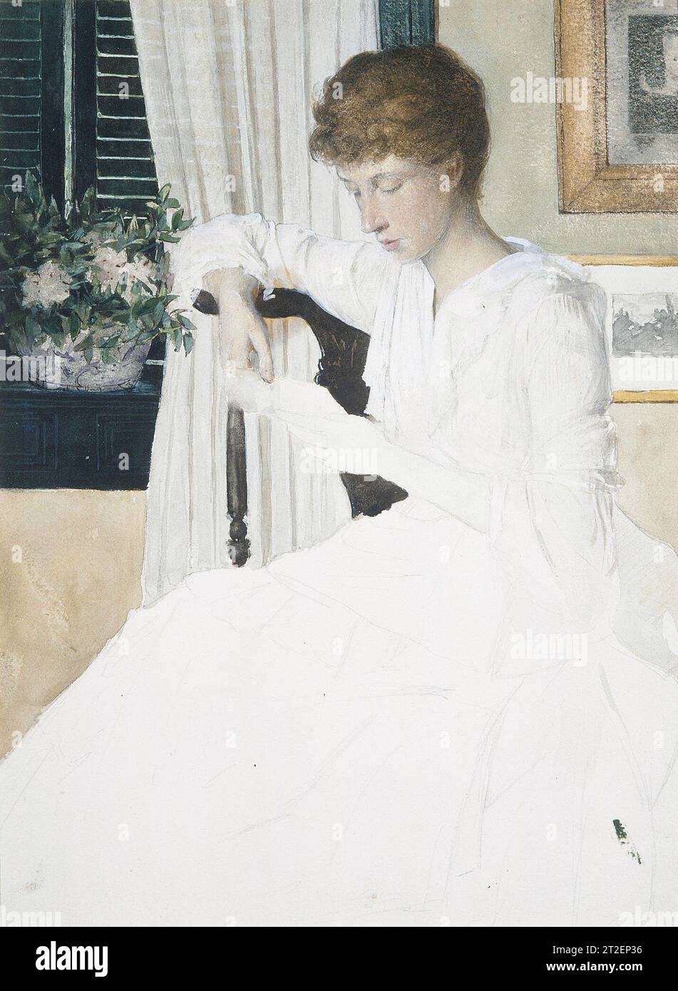 Anna Dwight Weir che legge una lettera di Julian Alden Weir American CA ...