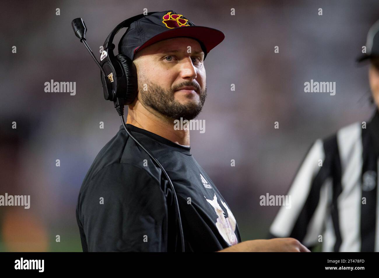 28 ottobre 2023: Allenatore dei Texas State Bobcats G.J. Kinne durante ...