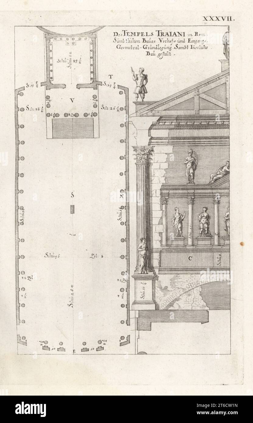 Planimetria e interno del Tempio di Minerva, Roma. Pianta del tempio e ...