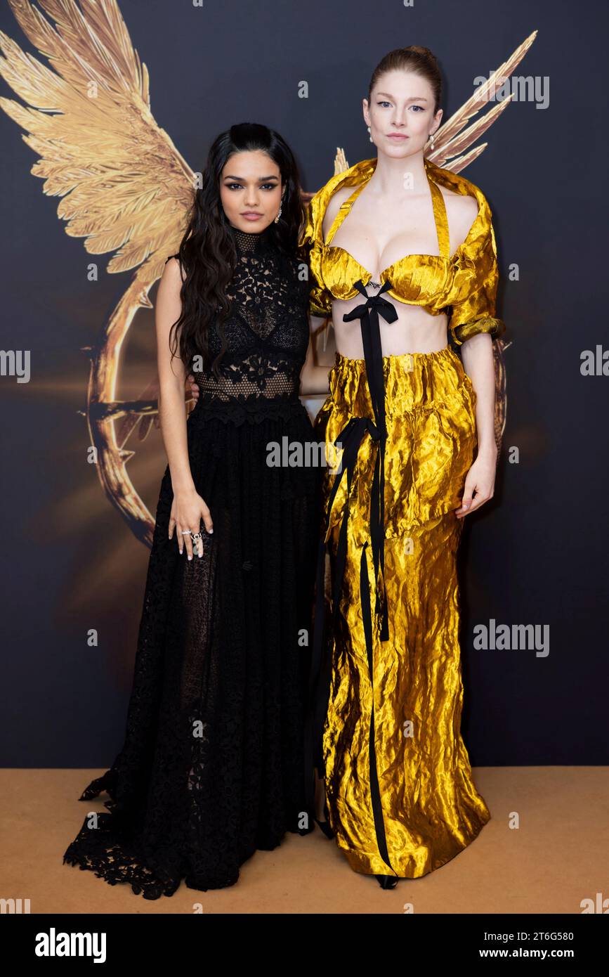 Rachel Zegler, left, and Hunter Schafer pose for photographers upon arrival at the World ...