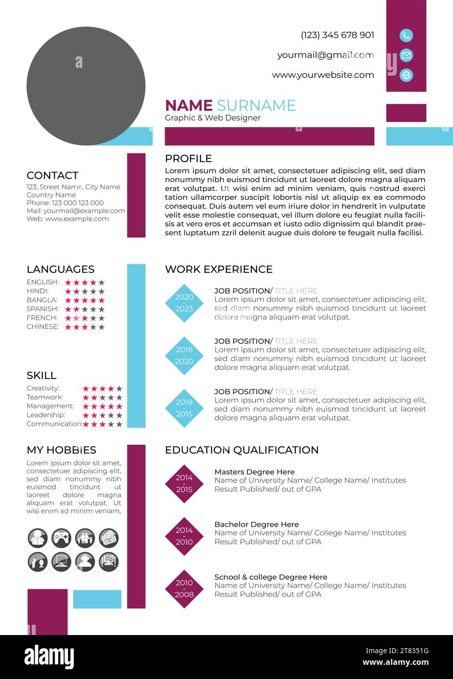 Cv resume Immagini Vettoriali Stock - Alamy