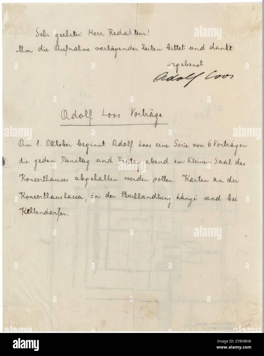 Lettera di Adolf Loos ad un editore, Adolf Loos (Brno 1870 - 1933 ...