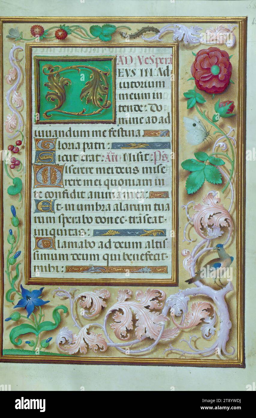 Libro delle ore (testo medievale, illuminazioni moderne), iniziale ...