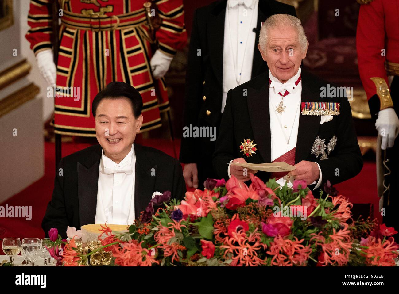 President of South Korea Yoon Suk Yeol listens as King Charles III ...
