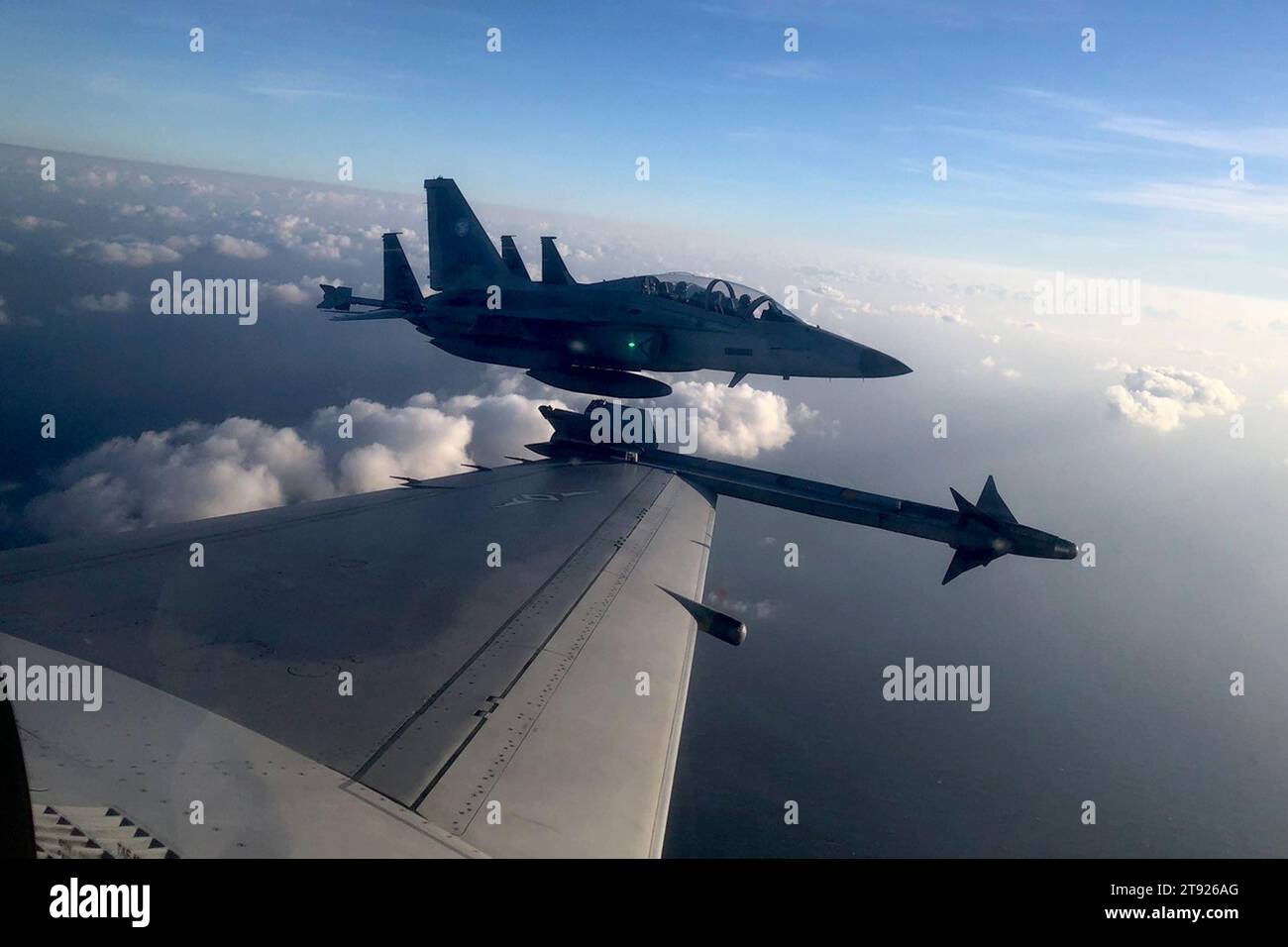 In this handout photo released by the Philippine Air Force, a ...