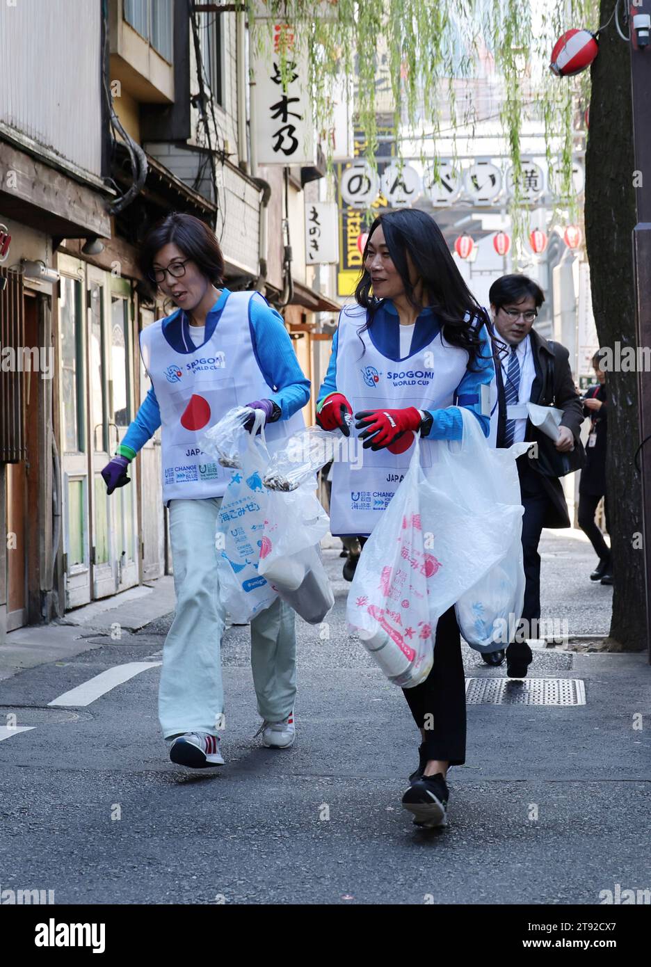Participants take part in the SPOGOMI World Cup in Shibuya Ward, Tokyo ...