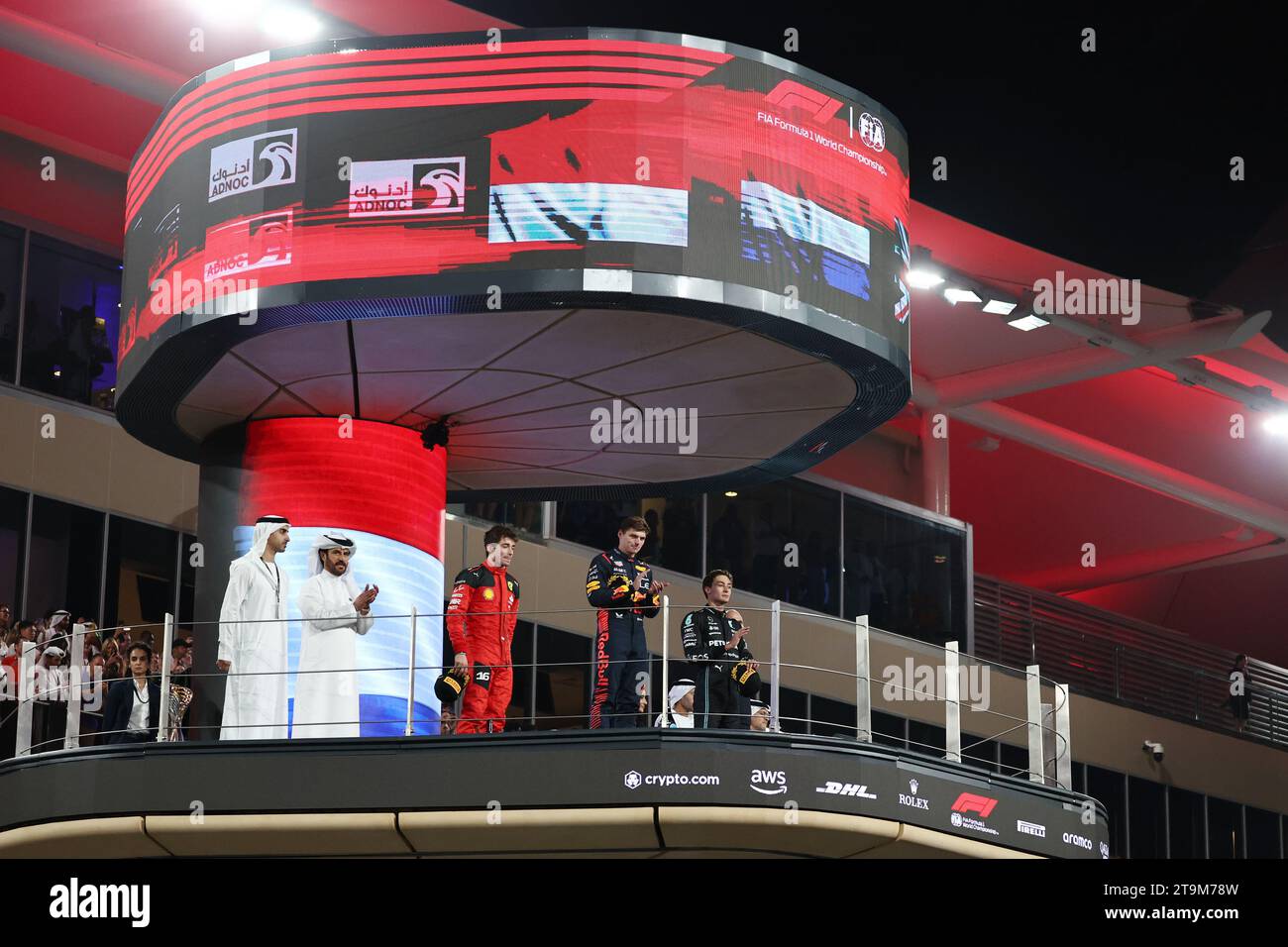 Abu Dhabi, Abu Dhabi. 26 novembre 2023. Il podio (da L a R): Charles ...