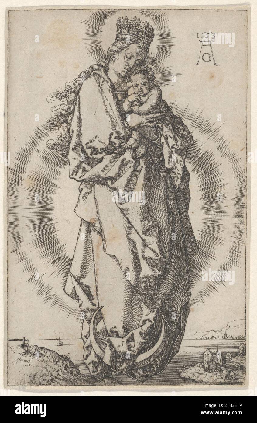 Madonna with child on a crescent moon immagini e fotografie stock ad ...