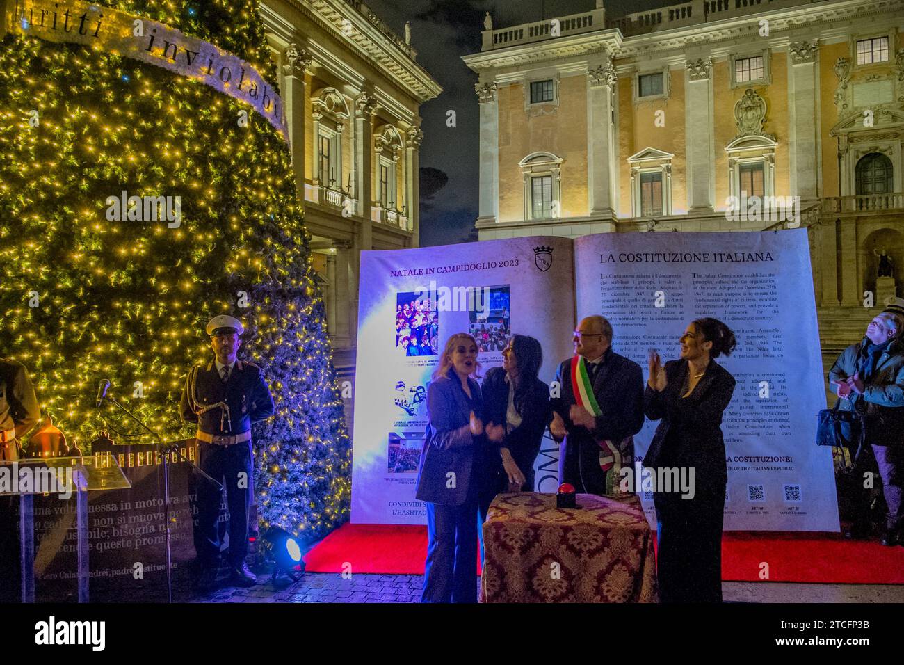 12/12/2023 Roma, in piazza del Campidoglio l'albero di Natale dedicato alla Costituzione ...