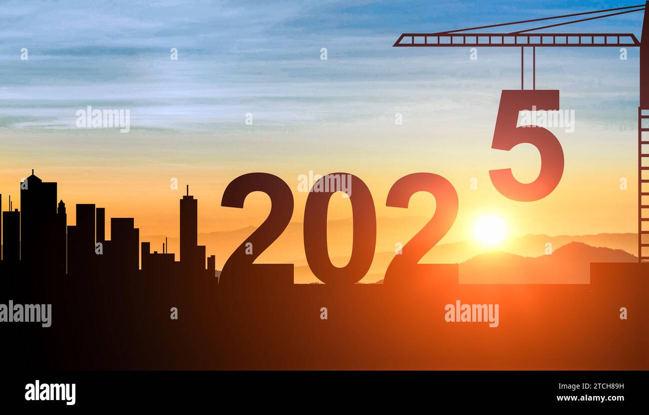 2025, anno nuovo 2025. La gru da cantiere stabilisce i numeri per il ...