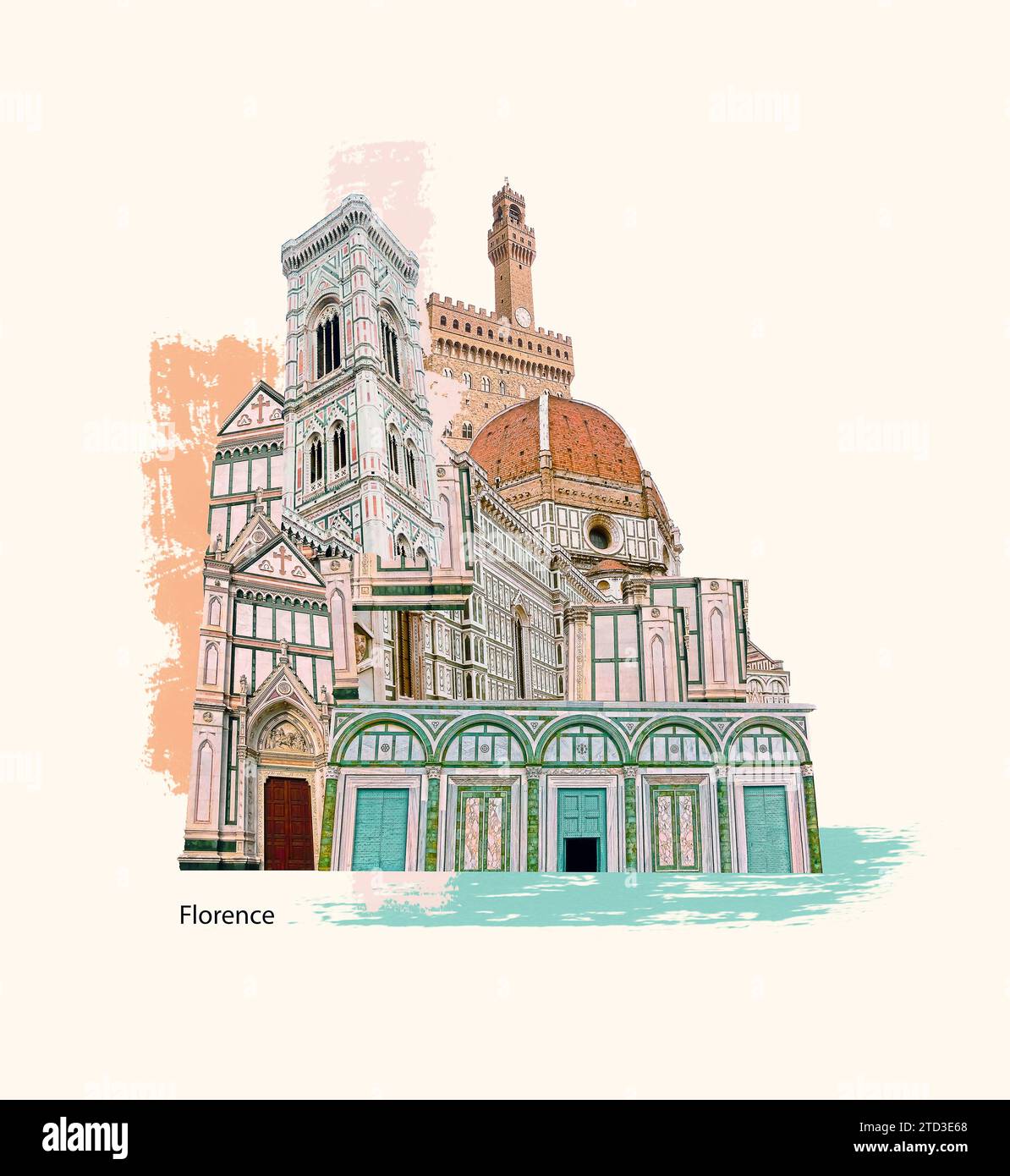 Collage di monumenti storici di Firenze, Italia. Basilica di Santa ...
