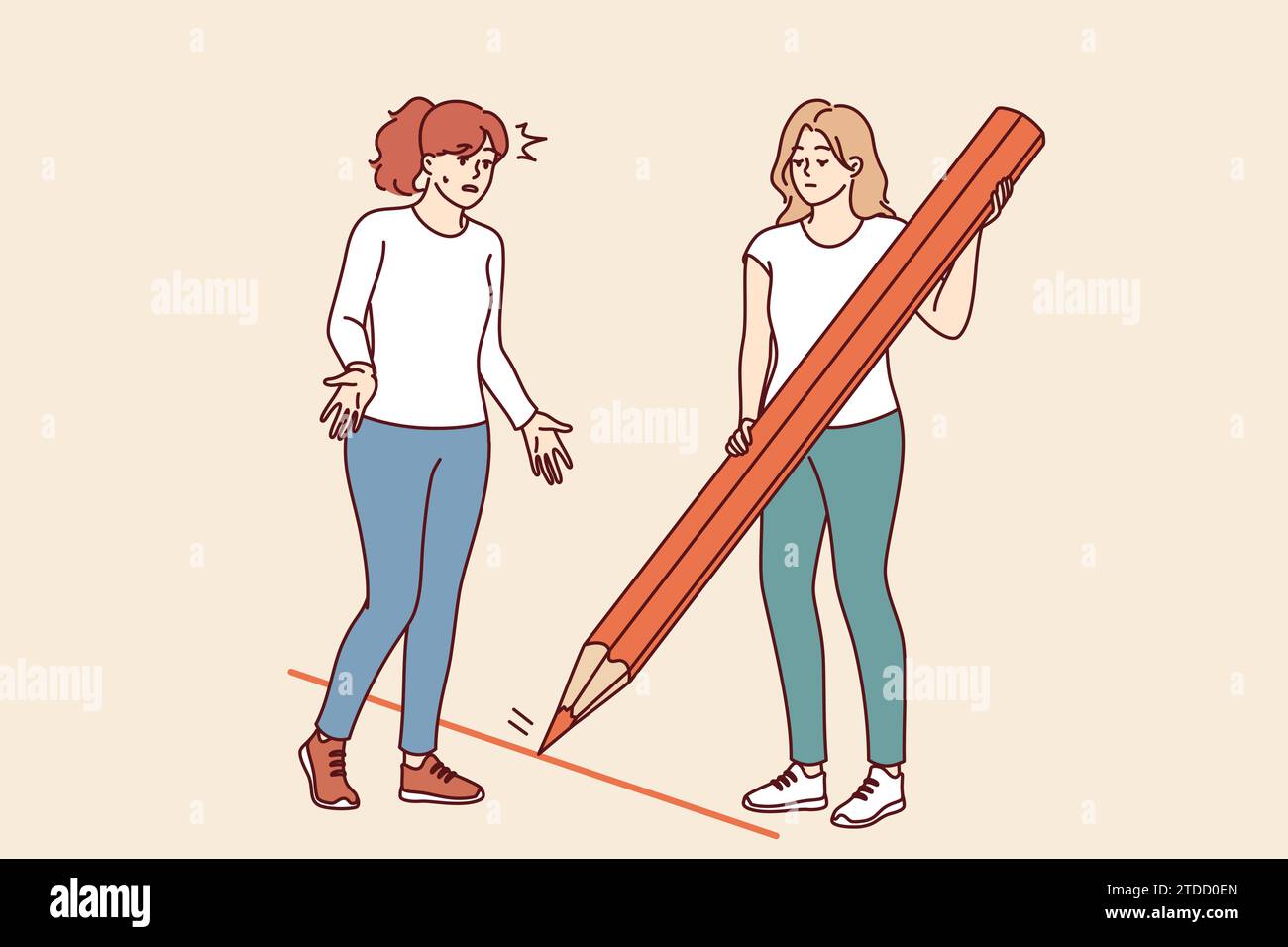 La donna disegna il confine e lo proibisce di attraversarlo ...