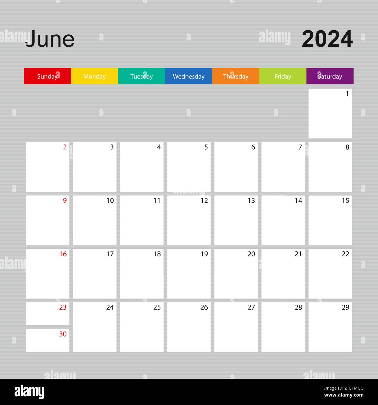 Pagina del calendario per giugno 2024, Wall planner dal design colorato ...