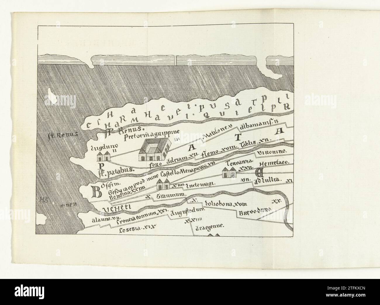 Vecchia mappa con il drenaggio del Reno in mare, 1824 - 1826 parte ...