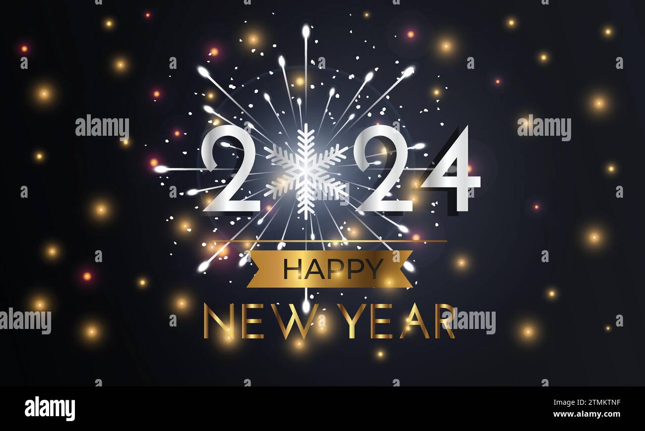 illustrazione di auguri di buon anno 2024 con lussuosi colori nero e ...