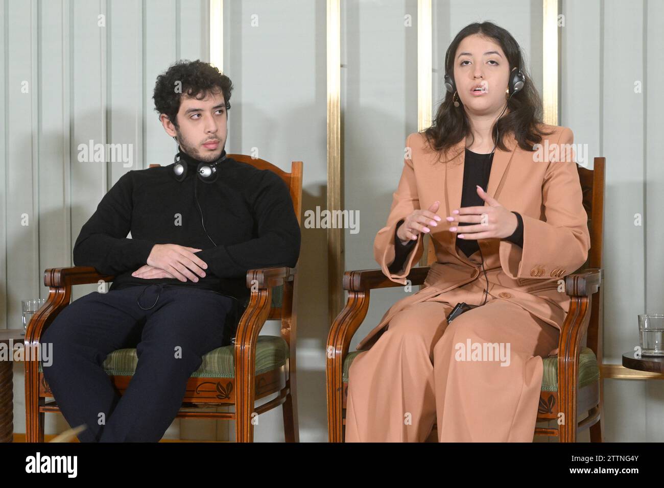 Oslo, Norvegia. 9 dicembre 2023. Ali Rahmani e Kiana Rahmani, figli del ...