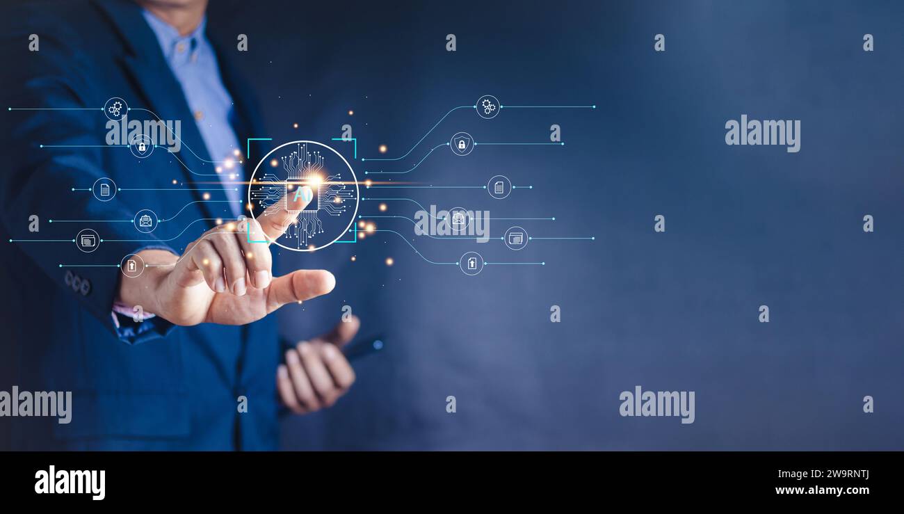 Tecnologia ai, intelligenza artificiale. Uomo che utilizza la ... Tecnologia ai, intelligenza artificiale. Uomo che utilizza la ...