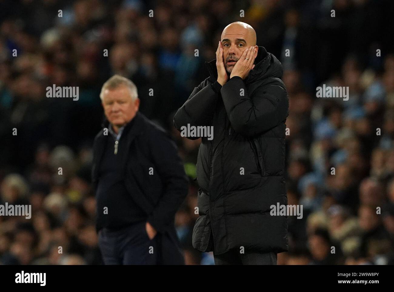 Il manager del Manchester City Pep Guardiola (a destra) e il manager ...