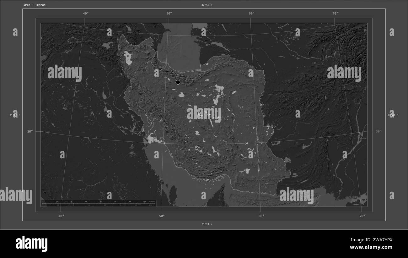 L'Iran è stato evidenziato su una mappa di elevazione a Bilevel con ...