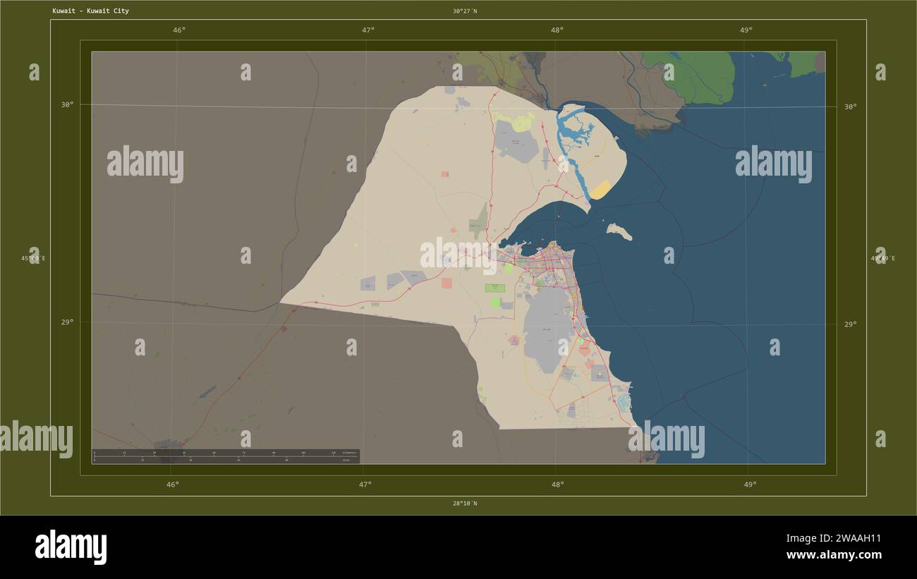 Il Kuwait è evidenziato su una mappa topografica in stile standard OSM ...