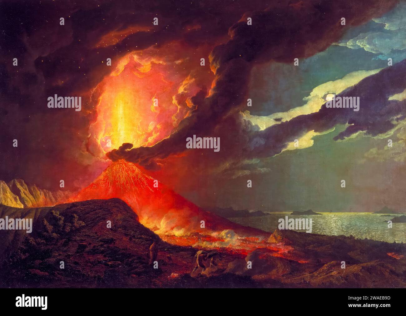 Vesuvio in eruzione, con vista sulle isole nel Golfo di Napoli, quadro ...