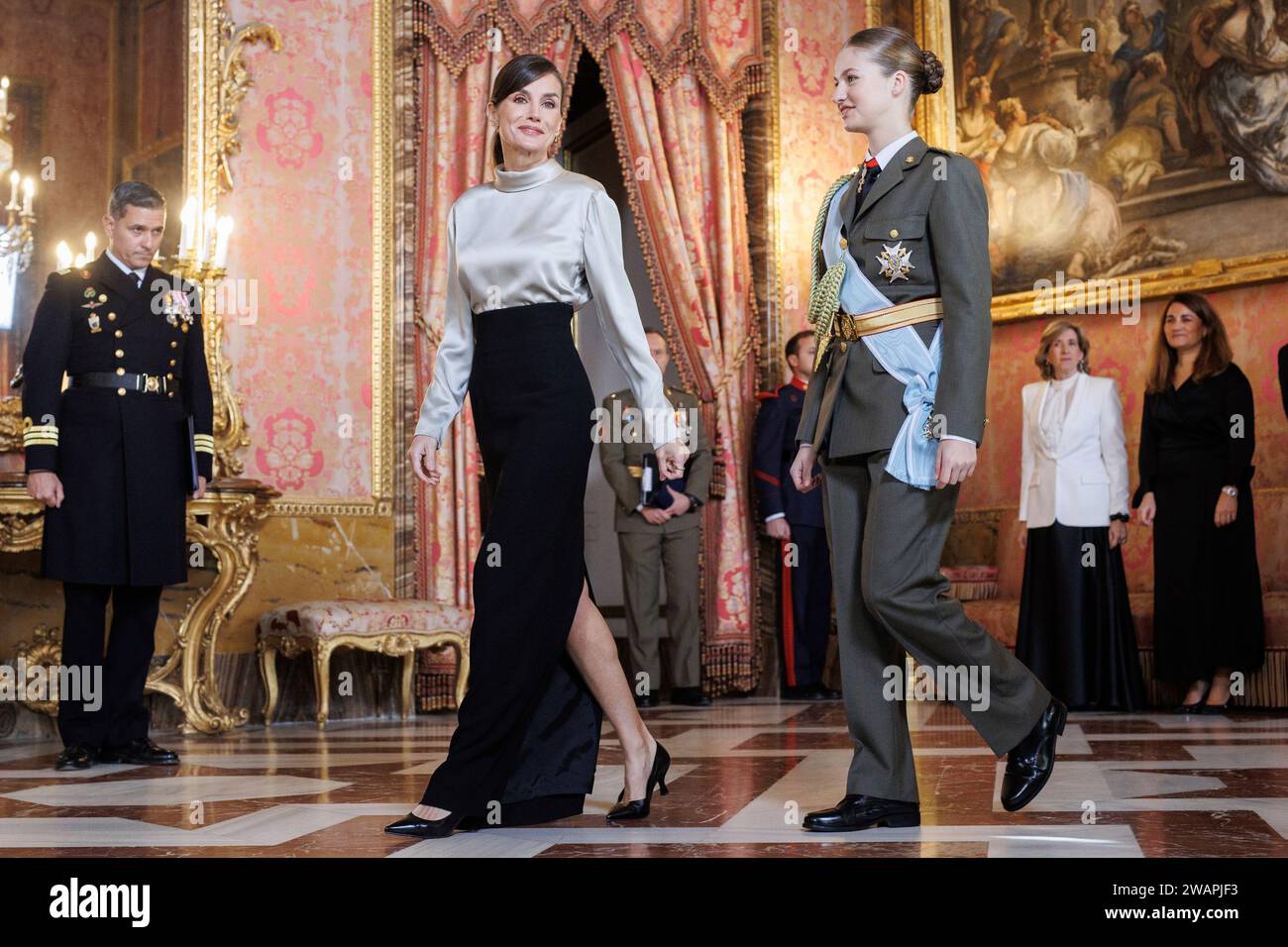 Queen Letizia (l) and Princess Leonor (r) during the Military Easter ...