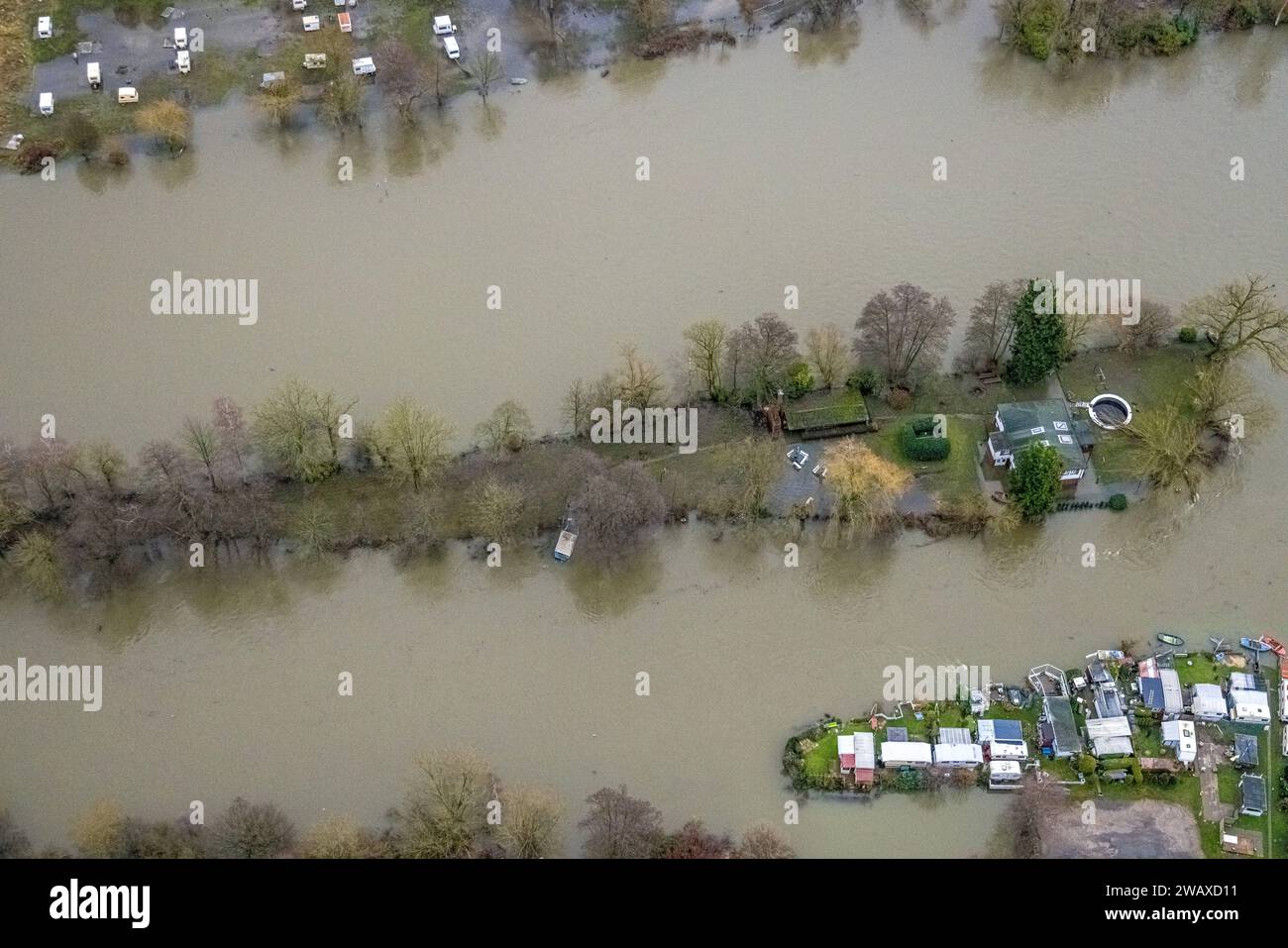 Luftbild, Ruhrhochwasser, Weihnachtshochwasser 2023, Fluss Ruhr tritt ...