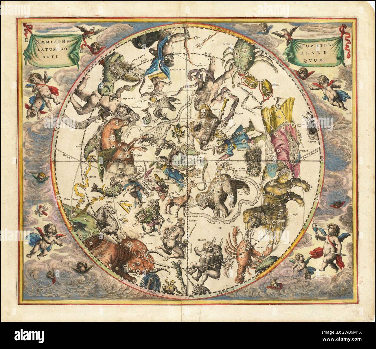 Mappa celeste del 1660 che illustra le costellazioni dell'emisfero ...