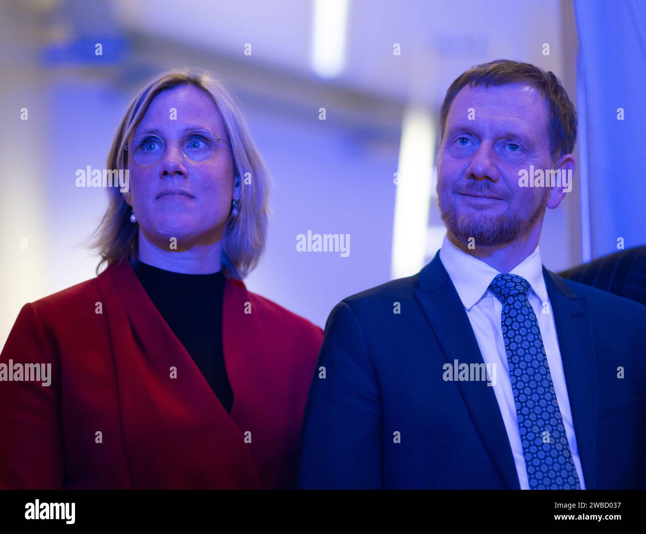 9 gennaio 2024, Sassonia, Dresda: Michael Kretschmer (CDU, destra ...