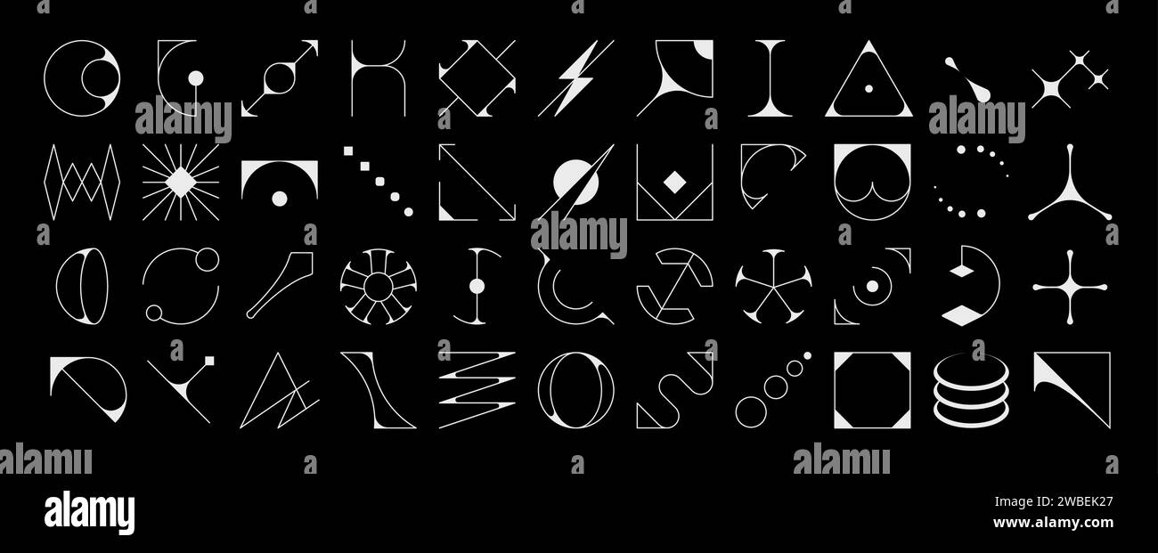 Forme ed elementi brutali futuristici, figure geometriche astratte ...