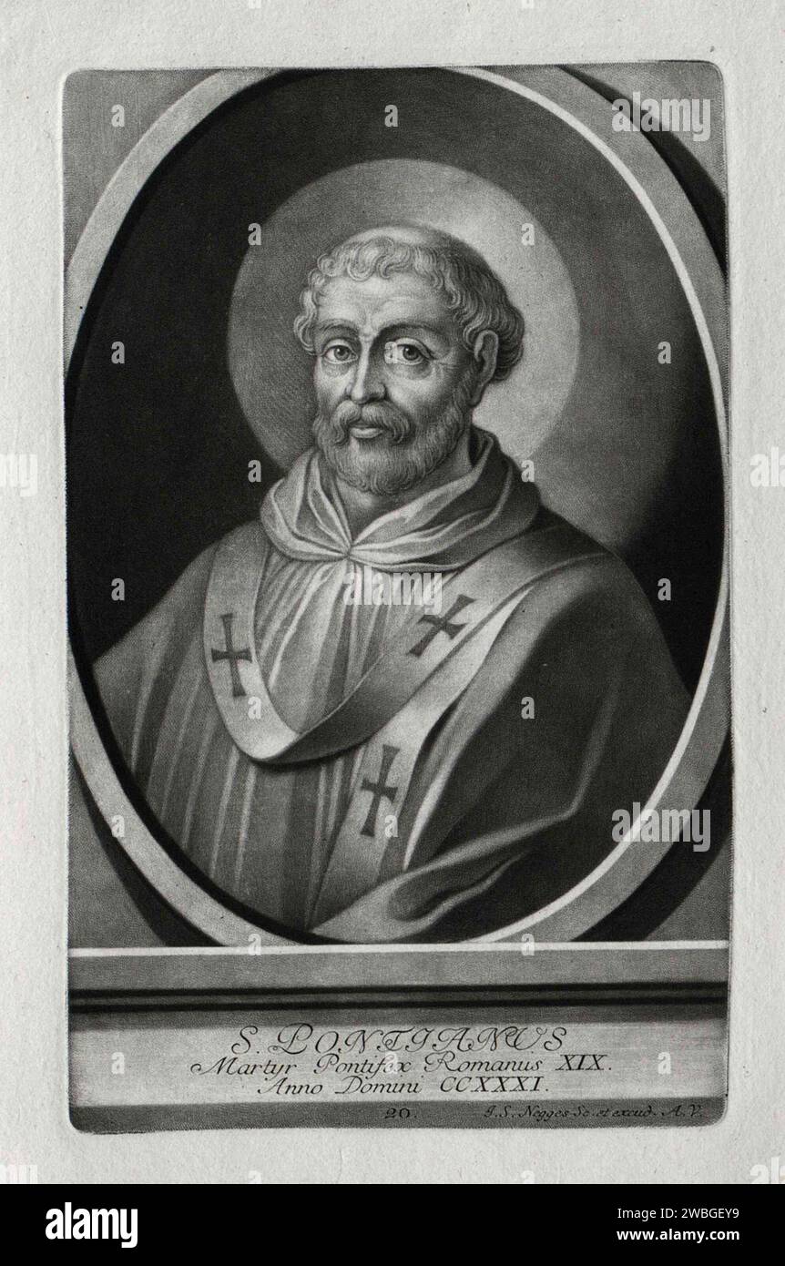 Un'incisione del XVII secolo di Papa Ponzio che fu pontefice dal 230 al ...