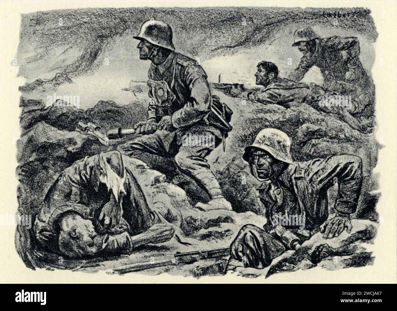 6 Künstler-Postkarten ''Frontbilder 1918'' nach Original-Litographien ...